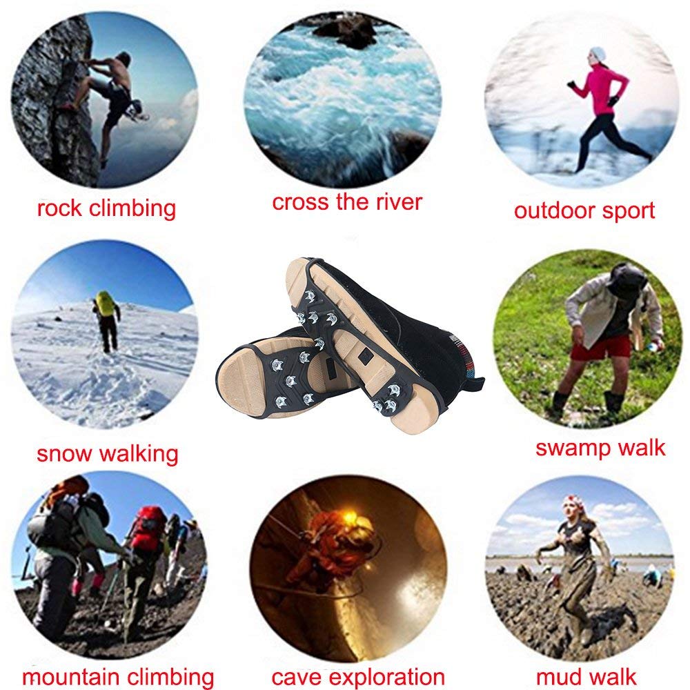 The Fisherman 8 Studs Anti Slip ice Grips, Walk Traction Cleats for Shoes Boots, crampons for Hiking (Size L)