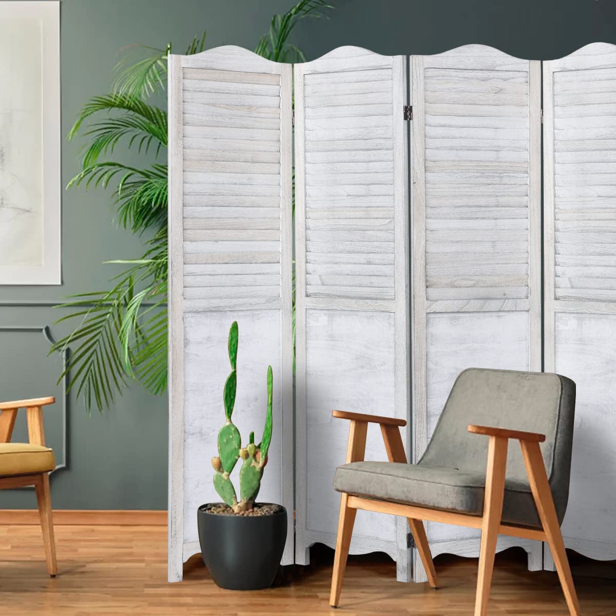 Room Divider Privacy Screen 6 Panel Room Dividers and Folding Privacy Screens 5.6ft.Tall Rustic Wood White Room Divider Wall Separator Partition Freestanding