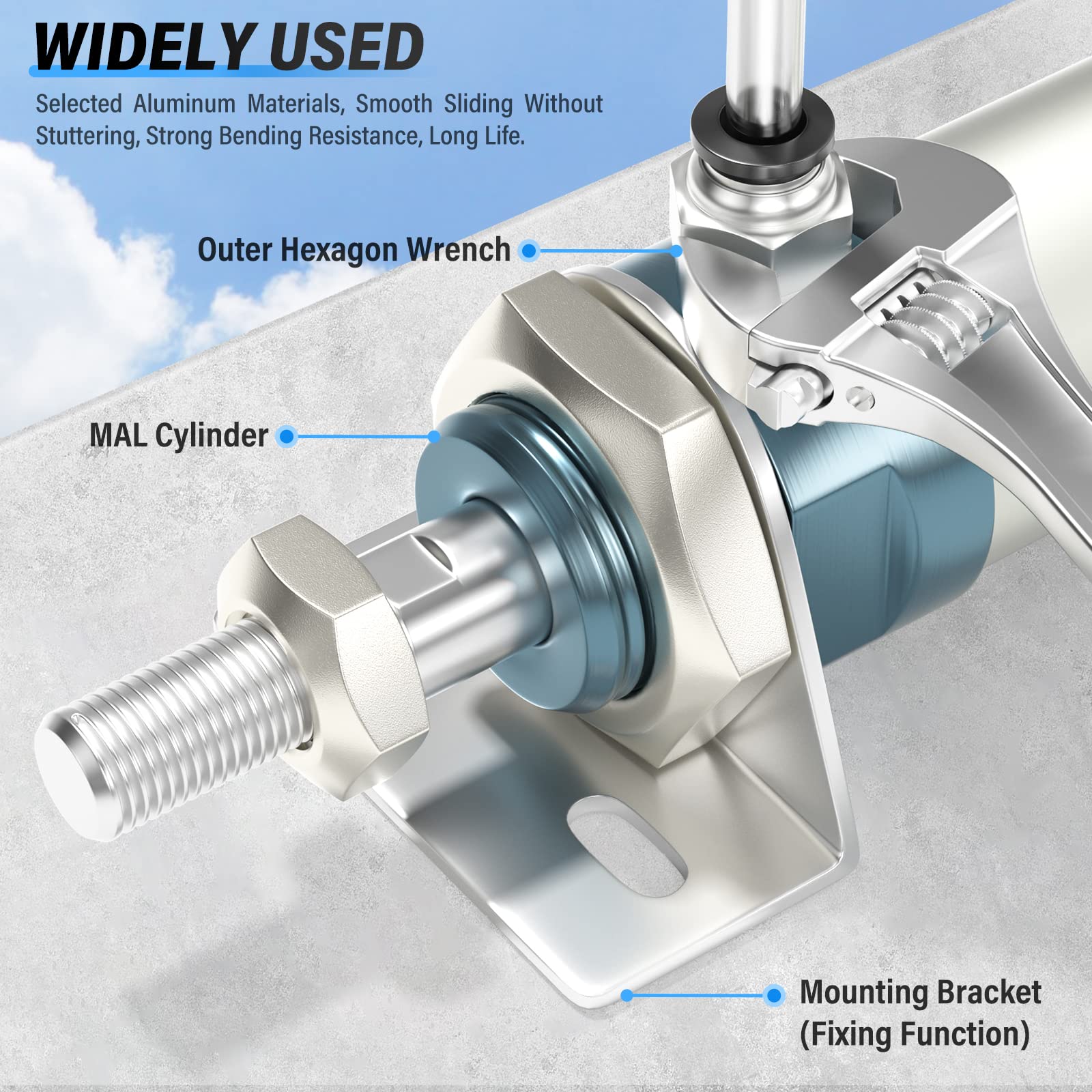 TAILONZ PNEUMATIC 25mm Bore 150mm Stroke Air Cylinder Double Action with Y Connector and 2Pcs 6mm Fitting MAL25x150