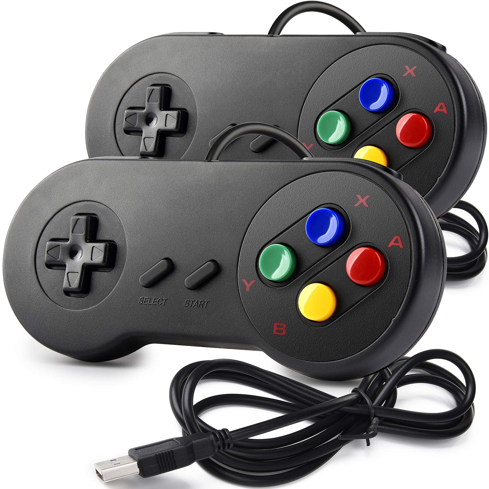 SAFFUN 2 Pack SNES Retro USB Controller Gamepad Joystick, USB PC Super Classic Controller Joypad Gamestick for Windows PC MAC Linux Raspberry Pi 3 Sega Genesis Higan
