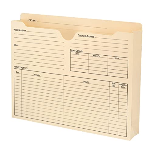 Smead Project File Jacket, Reinforced Straight-Cut Tab, Preprinted Front, Back and Tab, 2" Expansion, Letter Size, Manila, 50 per Box (75622) (Pack of 1)