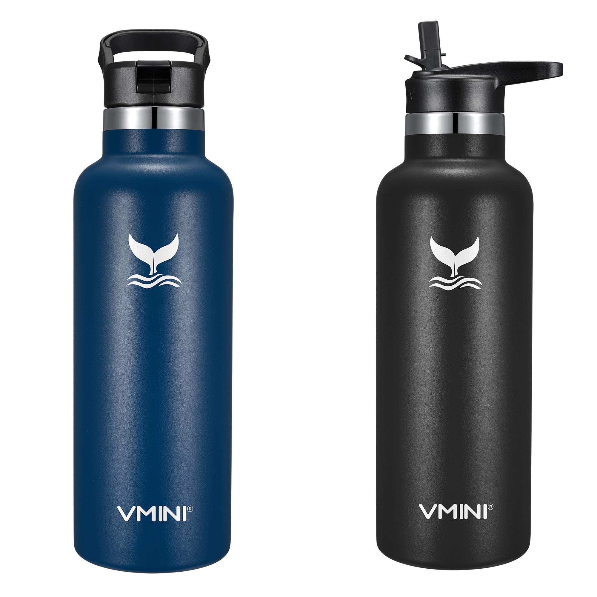 Vmini Straw Lid, Included Straws and Brushes, Compatible with Hydro Flask Standard Mouth Water Bottle and More, Wide and Fixed Handle - Black