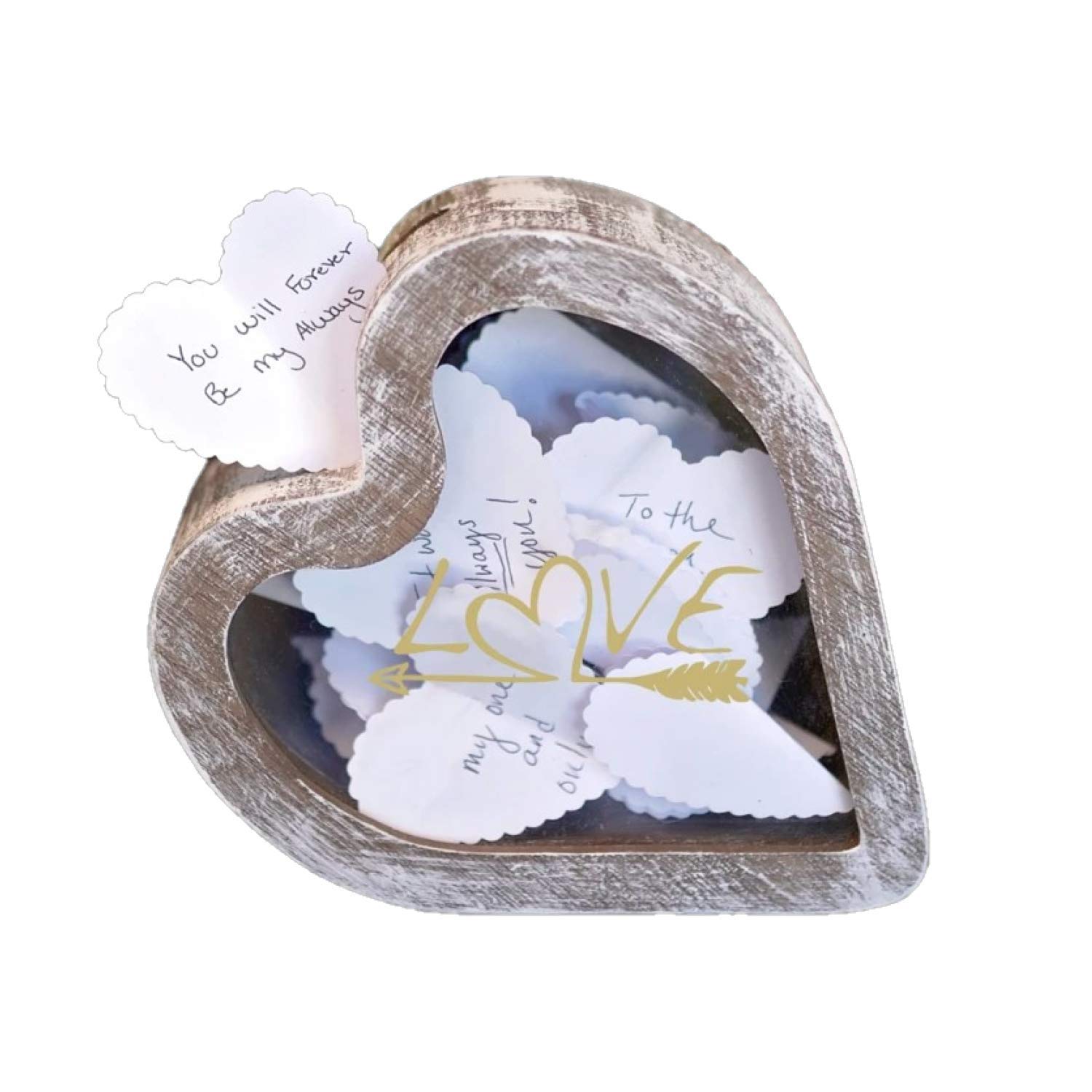 The Love Bank - 8"x7" Heart Shaped Keepsake Box for Special Notes - Sentimental Gift for Engagements, Anniversaries, Weddings, Baby Showers and More - Decorative Centerpiece - Includes 30 Blank Hearts