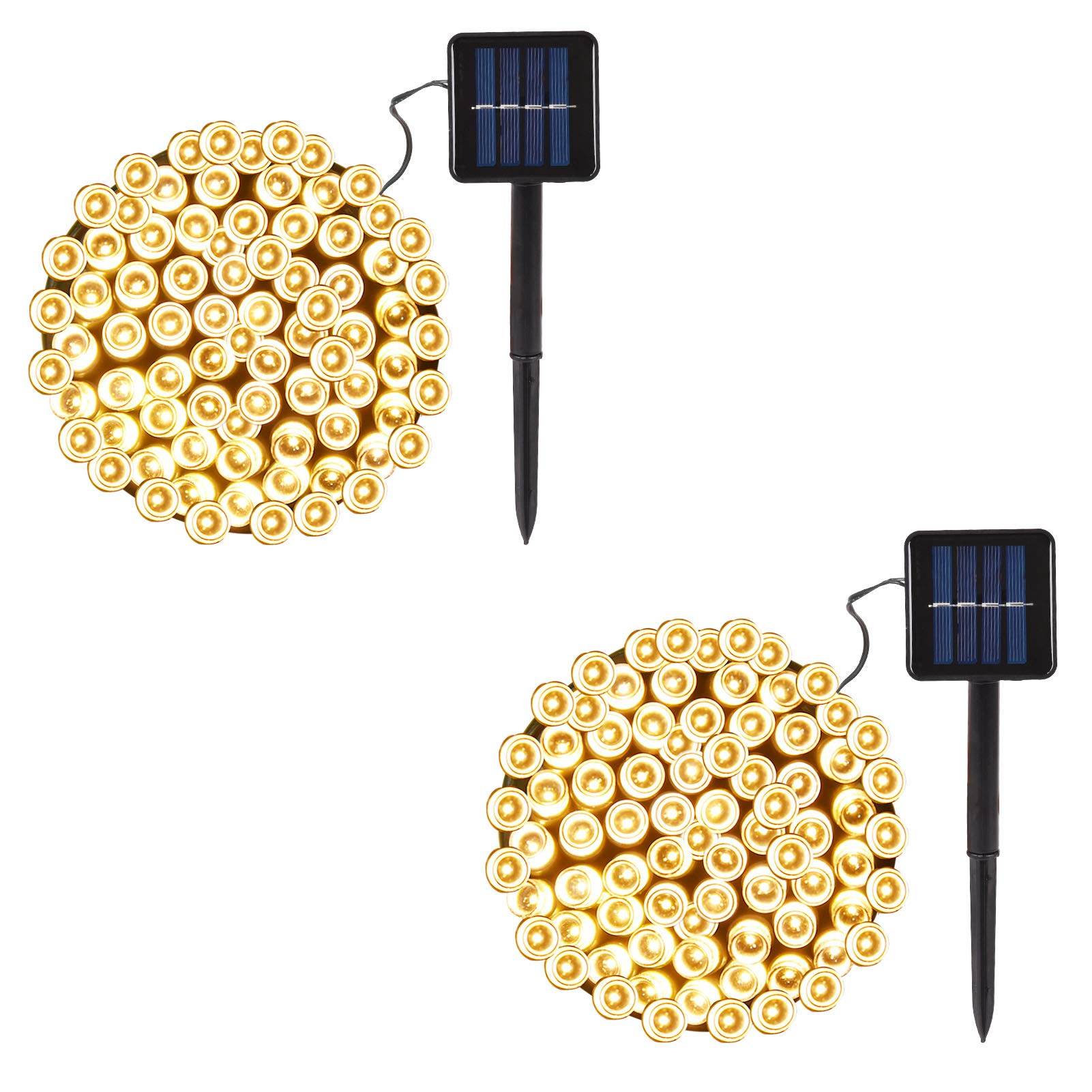 SPRKLINLIN 2-Pack Solar String Lights Outdoor, 40ft 100-LED 8-Modes Solar Powered String Lights, Fairy Lights for Garden Patio Yard Wedding Party Christmas Decorations (Warm White)