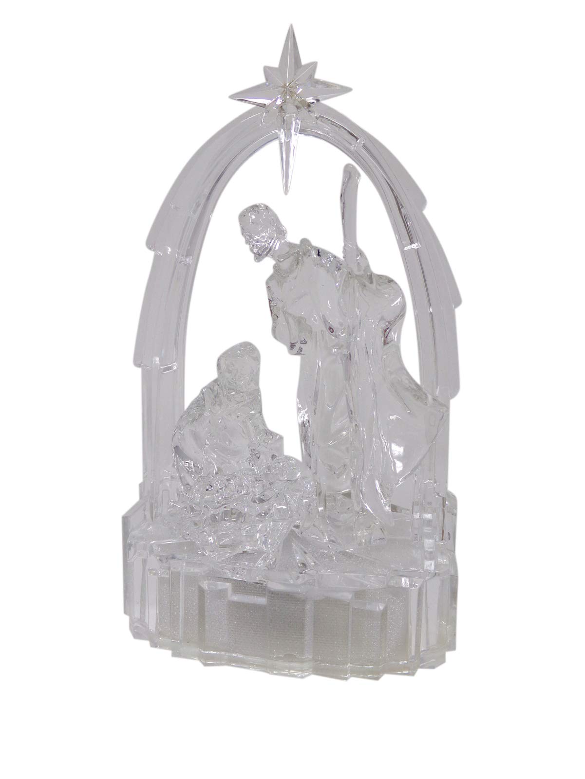 Trinity Church Supply Clear Acrylic Glowing Nativity Scene with Holy Family, Christmas Home Decor, 7 1/2 Inch
