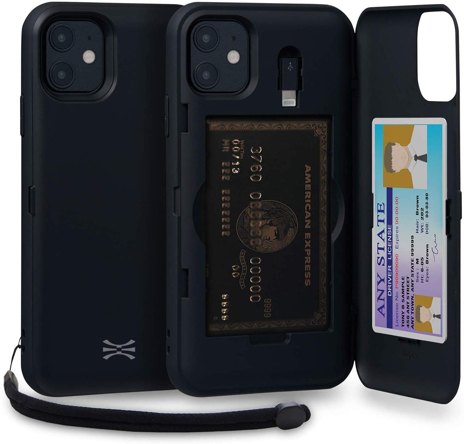 TORU CX PRO Case for iPhone 11, with Card Holder | Slim Protective Cover with Hidden Credit Cards Wallet Flip Slot Compartment Kickstand | Include Mirror, Wrist Strap, Lightning Adapter - Black