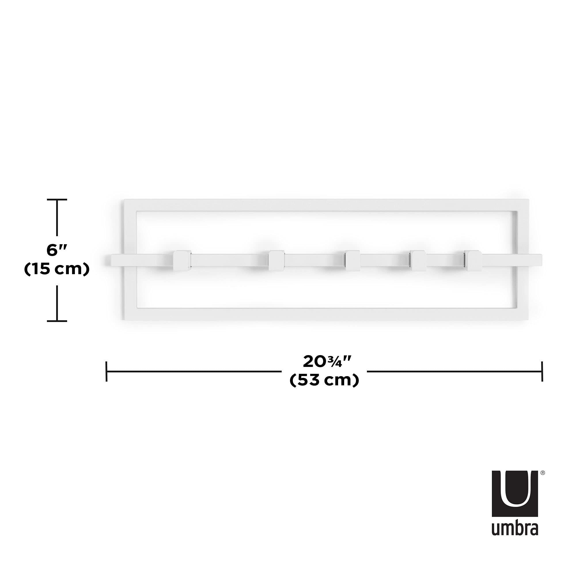 Umbra Cubiko Wall Mounted Modern, Sleek, Space-Saving Hanger with Retractable Hooks to Hang Coats, Scarves, Purses and More, 5, White
