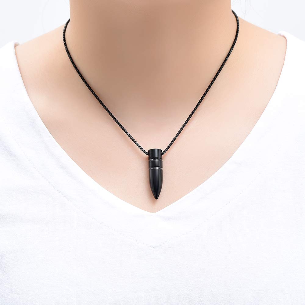zeqingjw Bullet Urn Necklace for Ashes Memorial Cremation Jewelry Ash Holder Keepsake Jewelry for Pet/Human(Black)