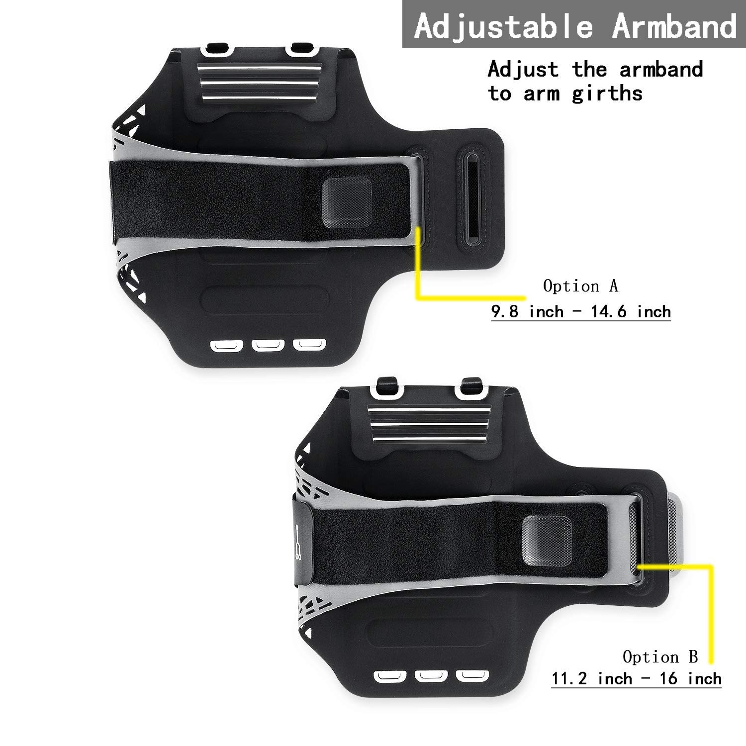 VNVN Water Resistant Sports Armband Arm Case Holder Compatible-iPhone11/Pro/Max,Xs/Max/Xr,8/7/6/Plus(Support face ID),Galaxy S20/S10/S9/S8/,Note10/9/8/ Bundle-Adjustable Reflective Velcro Workout Band