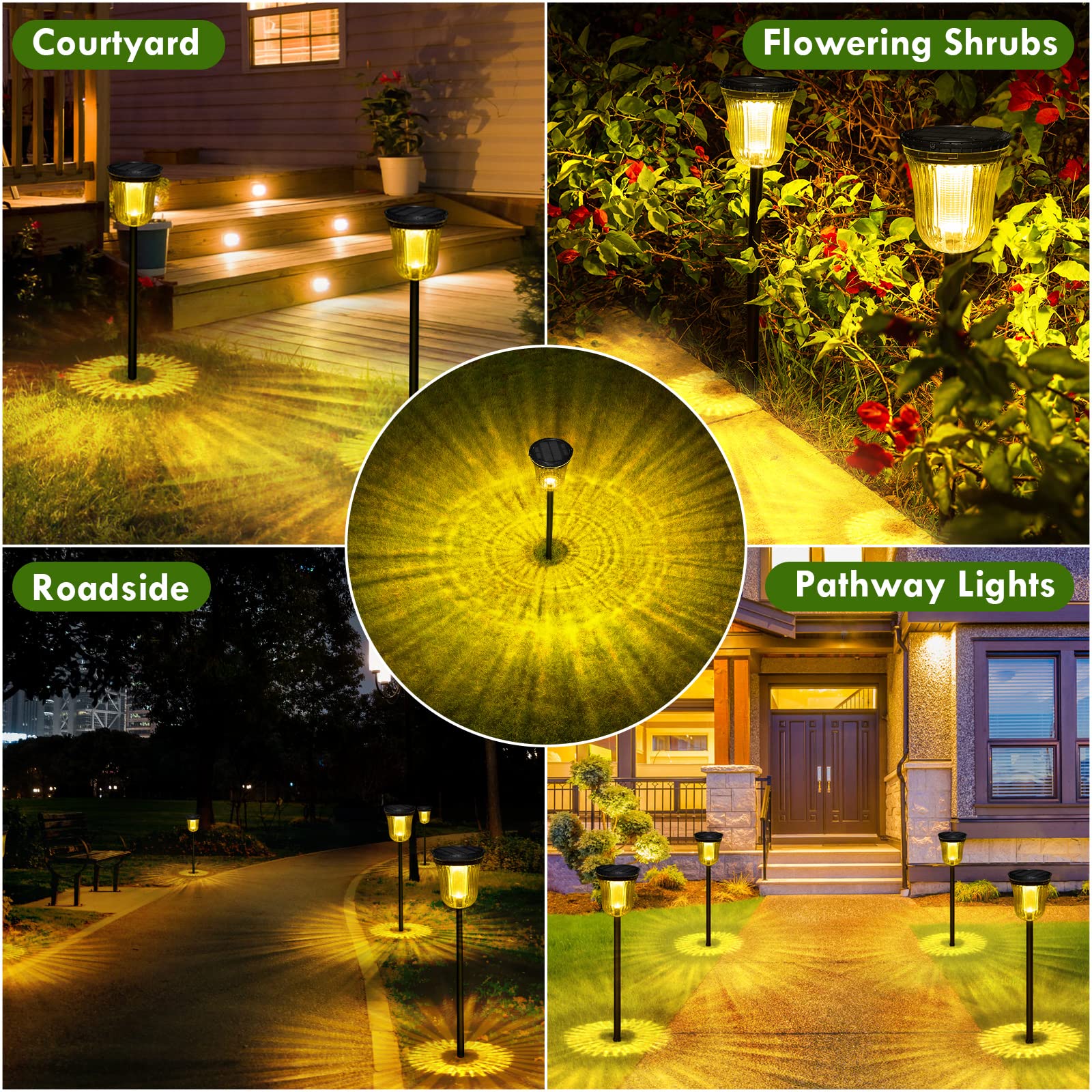 WTGEGF Solar Pathway Lights Outdoor 4-Pack - 100Lumens Landscape Path Lights - Warm/White Switch High Lumen Solar Driveway Lights,Long Lasting LED Solar Walkway Back Yard Lights for Garden Lawn Patio