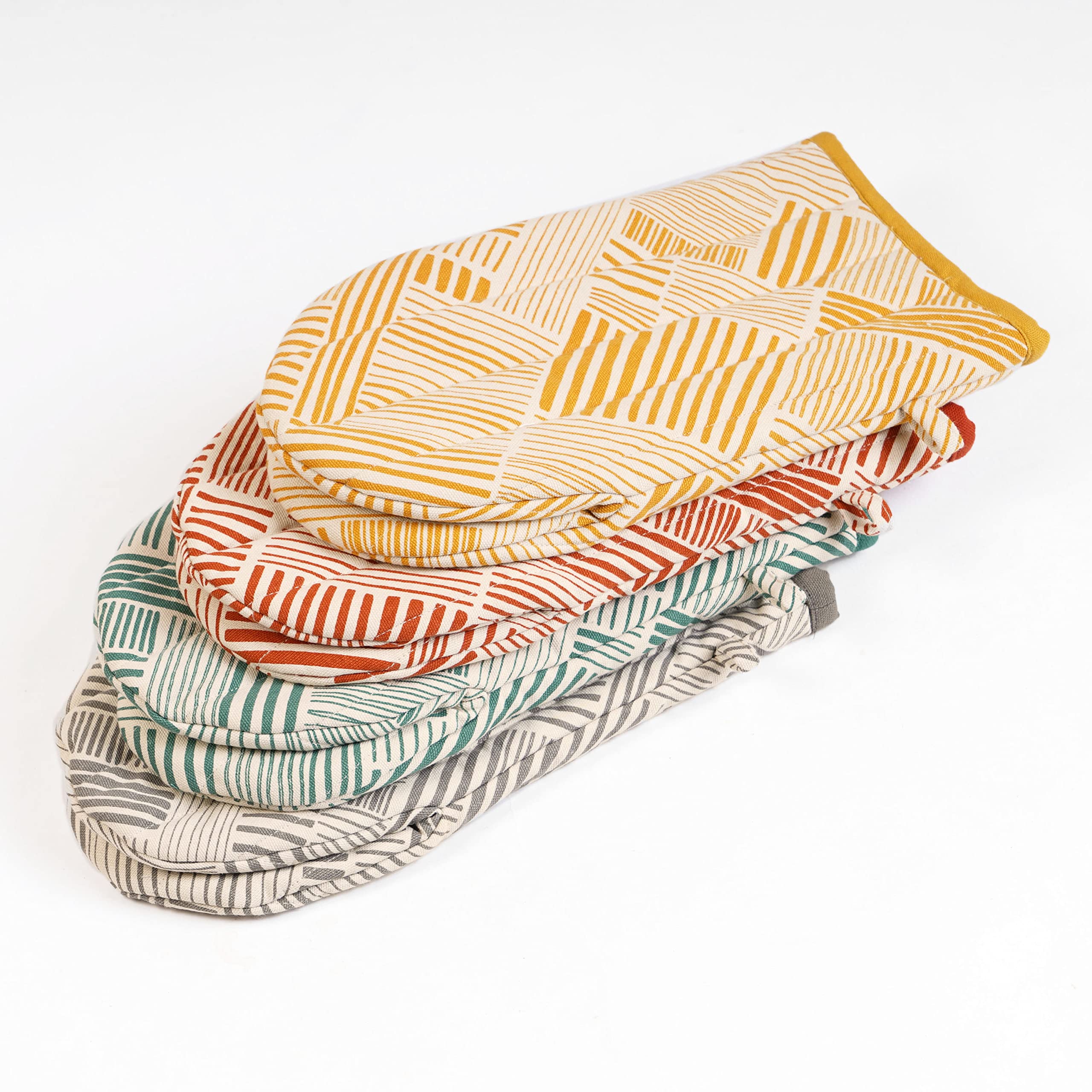 VLiving Modern Retro Terracotta Cotton Quilted Oven Mitt and Pot Holder, Stripe Print Glove, Size 8"X13"