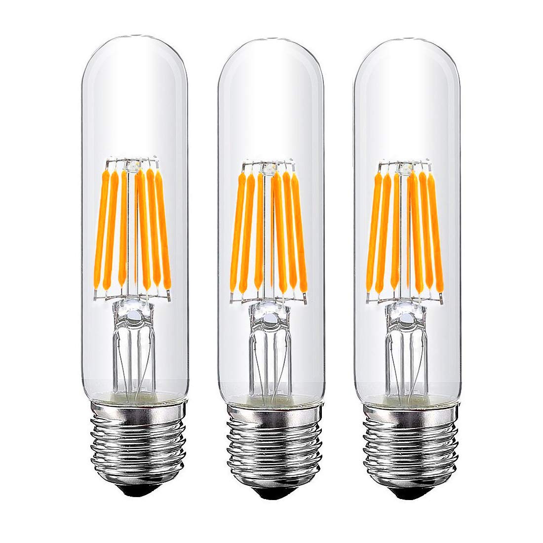 ZYCYLIGHT T10 6W Tubular LED Bulb, Dimmable Led Edison Bulb,Led Filament Bulb, T10 Nostalgic Led Bulb, E26 Medium Base, 60 Watt Bulb Equivalent, 2700K Warm White,550LM,Clear Glass Cover, 3-Pack