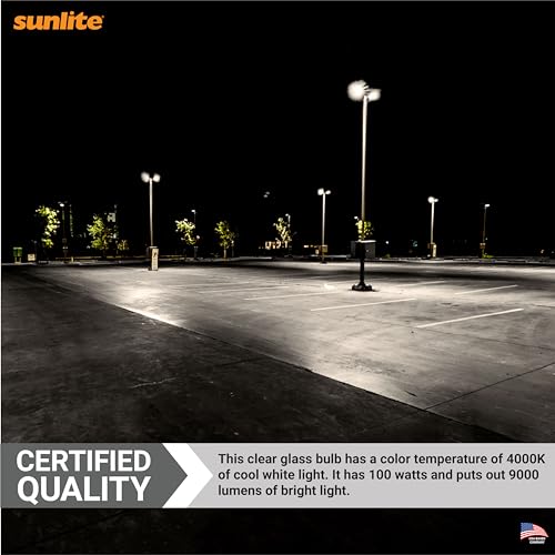 Sunlite 03645-SU MH100/U/MED M90 Metal Halide Lamp, 100 Watts, Pulse Start, Medium Base (E26), ED17, 12,000 Hours Life, 9000 Lumen, Clear Finish, 4000K