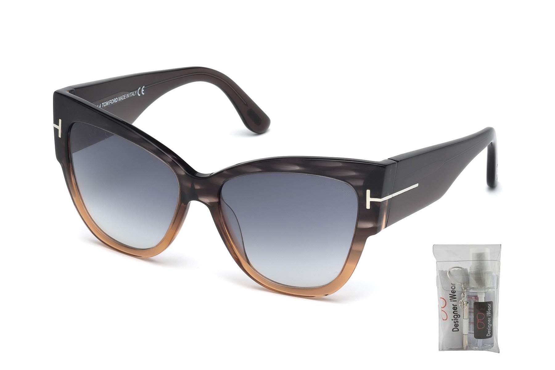 Tom Ford FT0371 Anoushka 20B 57MM Melange Grey-To-Transp. Peach, Dk. Grey Temples/Grad. Grey Cateye Sunglasses for Women + BUNDLE with Designer iWear Eyewear Kit