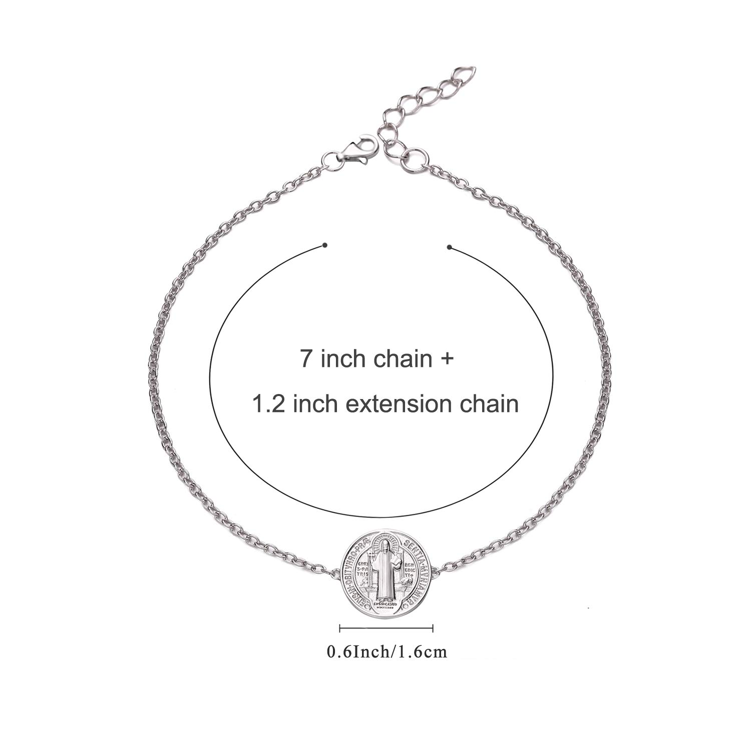 WIOY Saint Benedict Medal Bracelet 925 Sterling Silver, San Benito Medalla Bracelet, Catholic st Benedict Jewelry Gift for Women