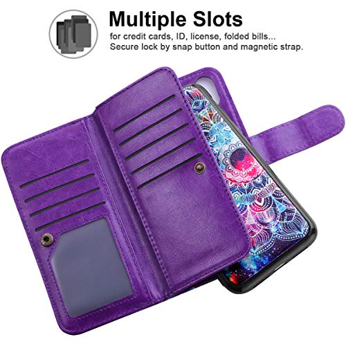 Vofolen Case for iPhone XR Case Wallet Leather PU Flip Cover Folio Detachable Magnetic Slim Shell Dual Layer Heavy Duty Protective Bumper Armor Wristband Card Holder for iPhone XR 10R Flower Mandala