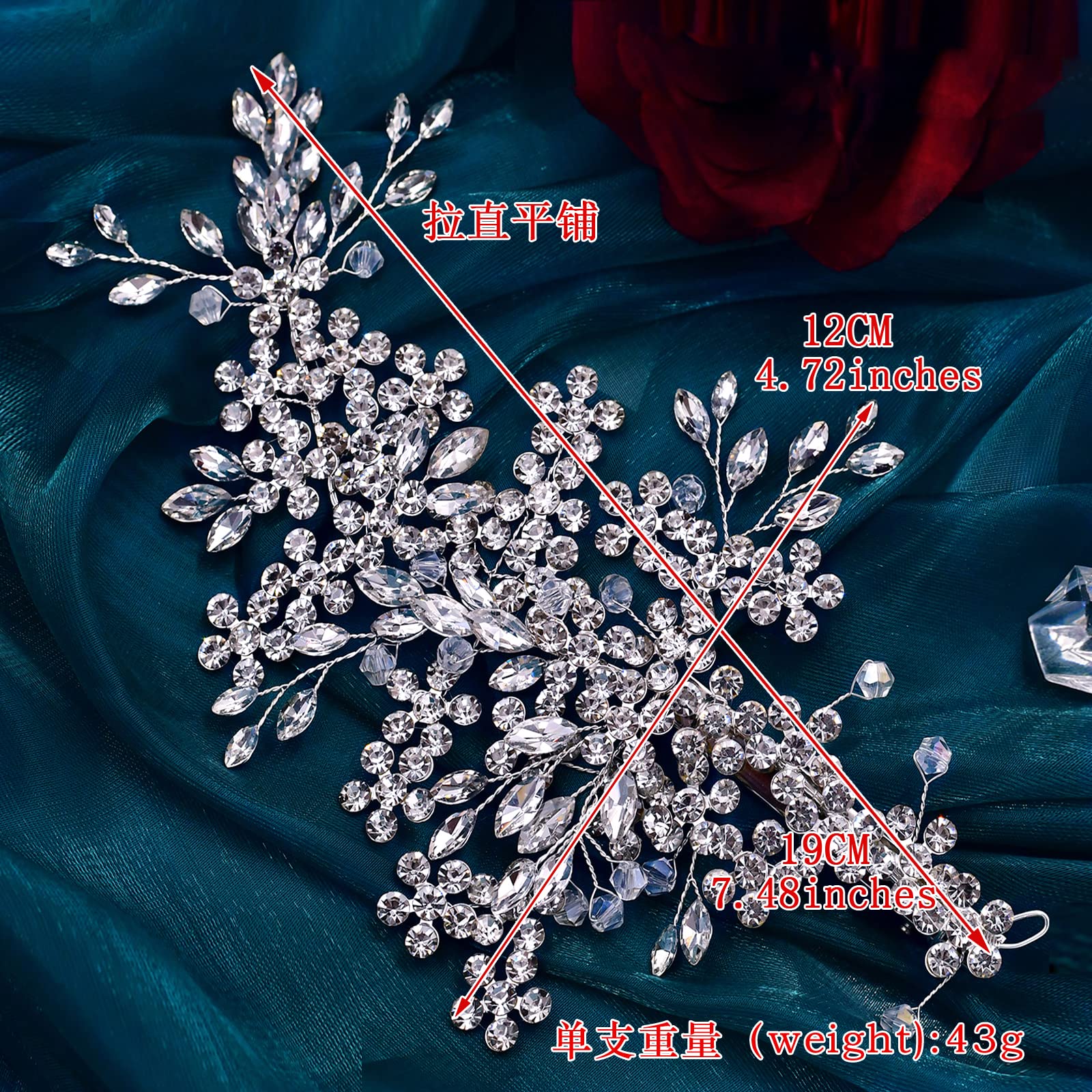 ULAPAN 2 Pack Bride Wedding Headband, Rhinestone Bridal Bridesmaid Hair Clips Accessories, Party Hair Accessories Headpieces for Women(Silver)
