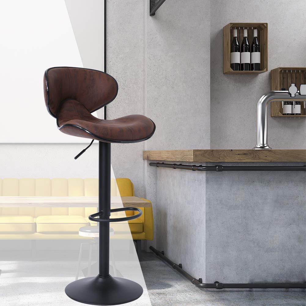 SUPERJARE Single Bar Stool, Swivel Barstool Chair with Back, Modern Pub Kitchen Counter Height, Retro Brown, Fabric
