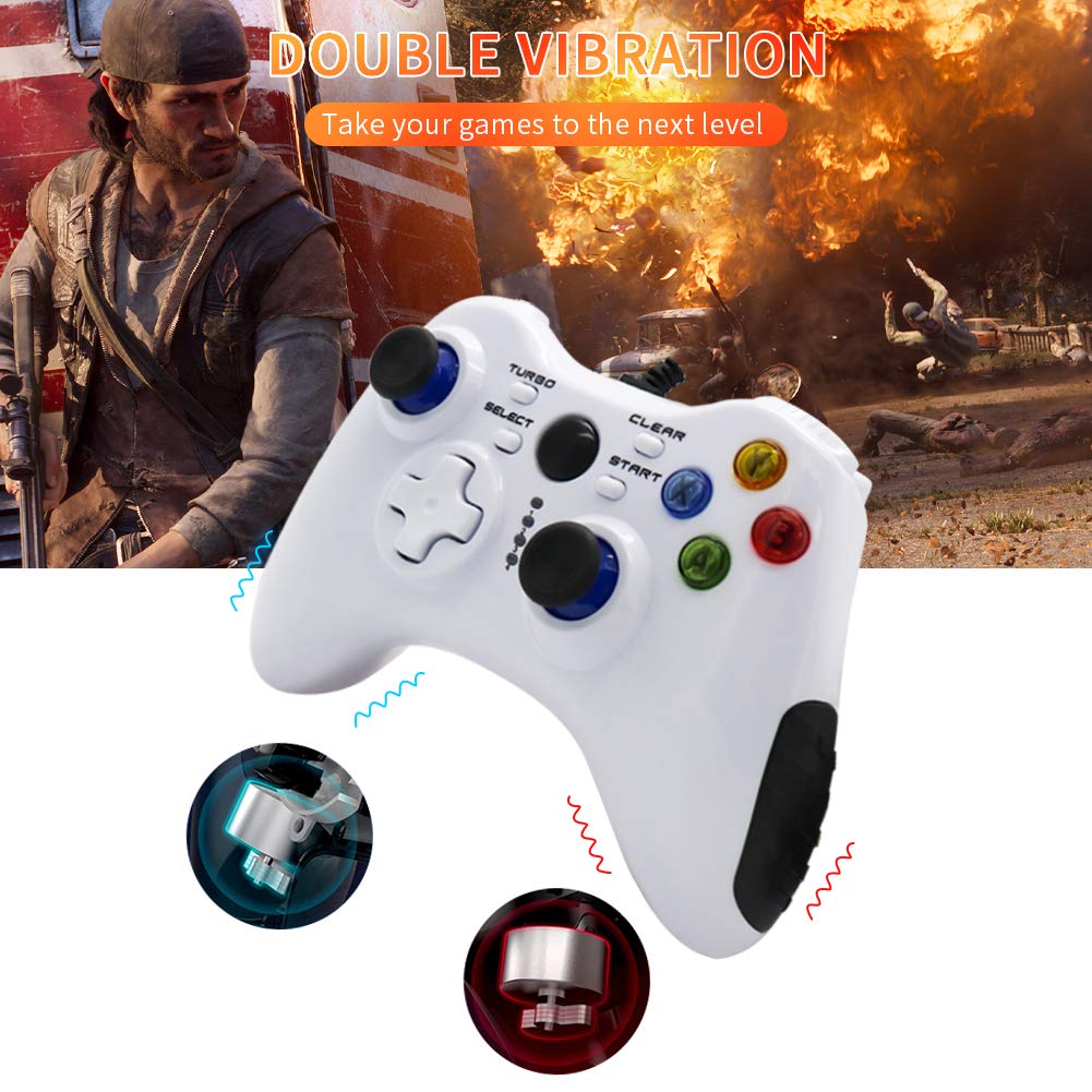 Wired PC Game Controller,Video Game Gamepad,with Dual-Joystick,Vibration Motors,7.2 feet USB Cable,Compatible with PC Windows,PS3,Android TV Box (White)