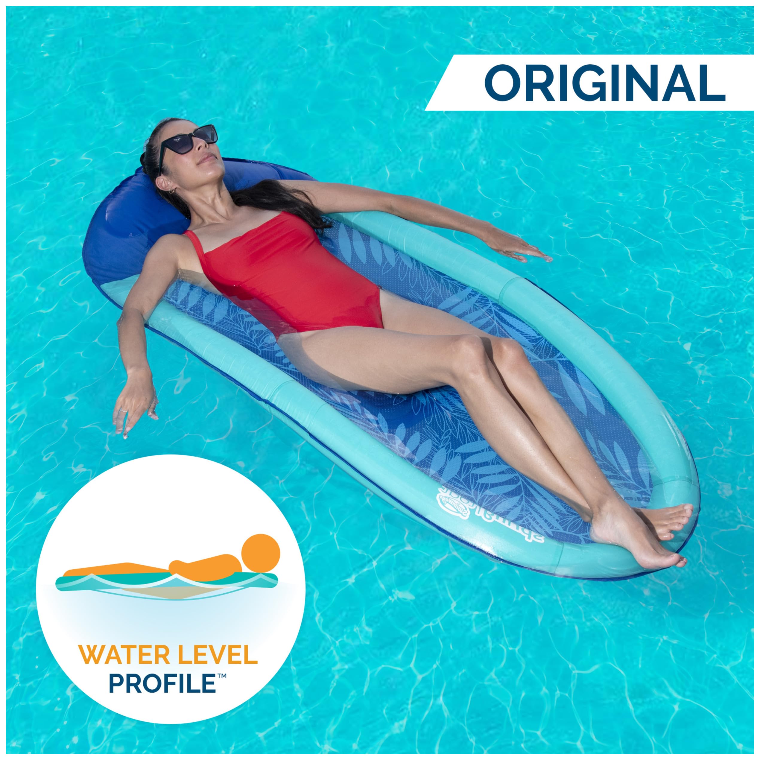 SwimWays Spring Float Original Pool Lounge Chair with Hyper-Flate Valve, Teal Palm