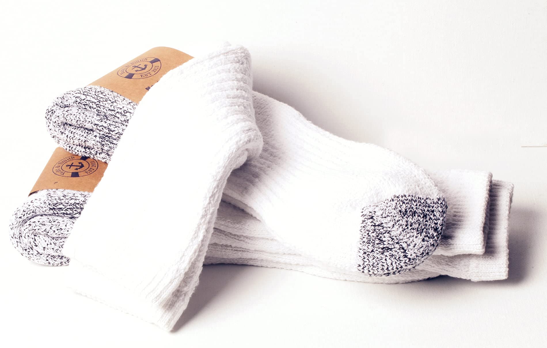Yacht&Smith Mens Steel Toe Work Socks, Heavy Duty Thick Boot Sock (6 Pack White)