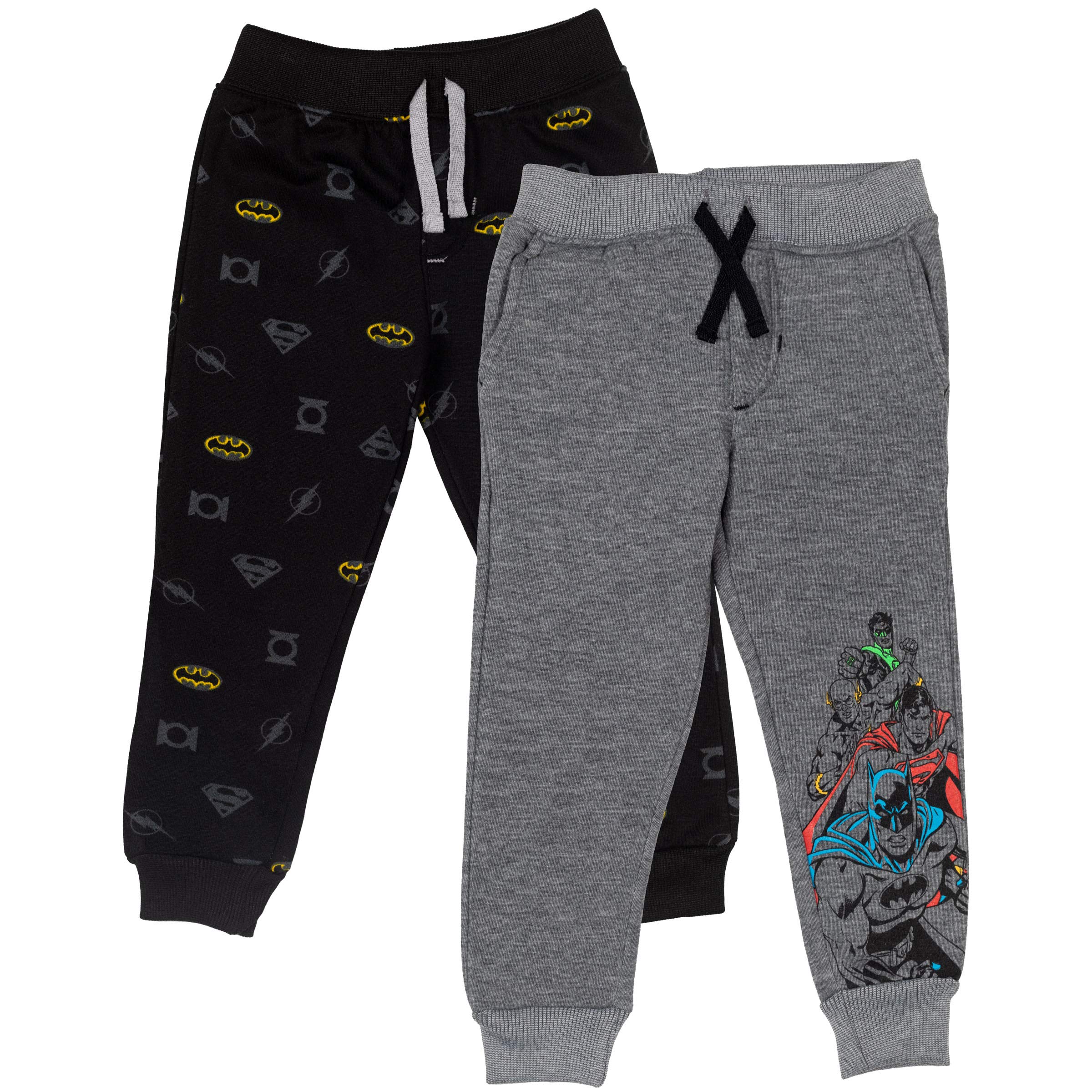 Warner Bros. Justice League Toddler Boys 2 Pack Fleece Jogger Jogger Pants Grey/Black 4T