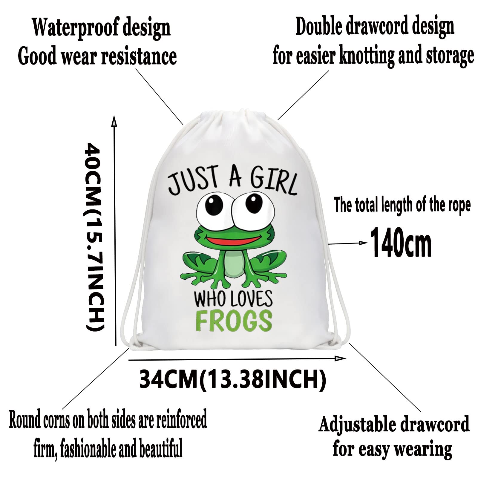 WZMPA Funny Frogs Drawstring Backpack Frog Lover Gift Just Who Loves Frogs Drawstring Travel Bag Animal Lover Gift (Loves Frogs)