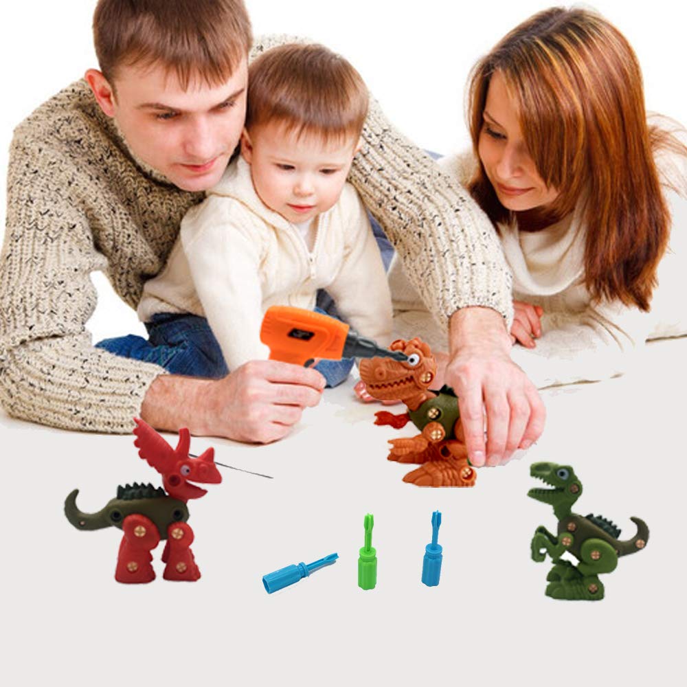 Take Apart Dinosaurs Toys for Kids, Creative Diy Building Dinos Blocks Puzzle Set with Screwdriver, Interlocking Animal Model Builds Problem Solving Motor Skill, Stem Construction Kit, 3 Pack