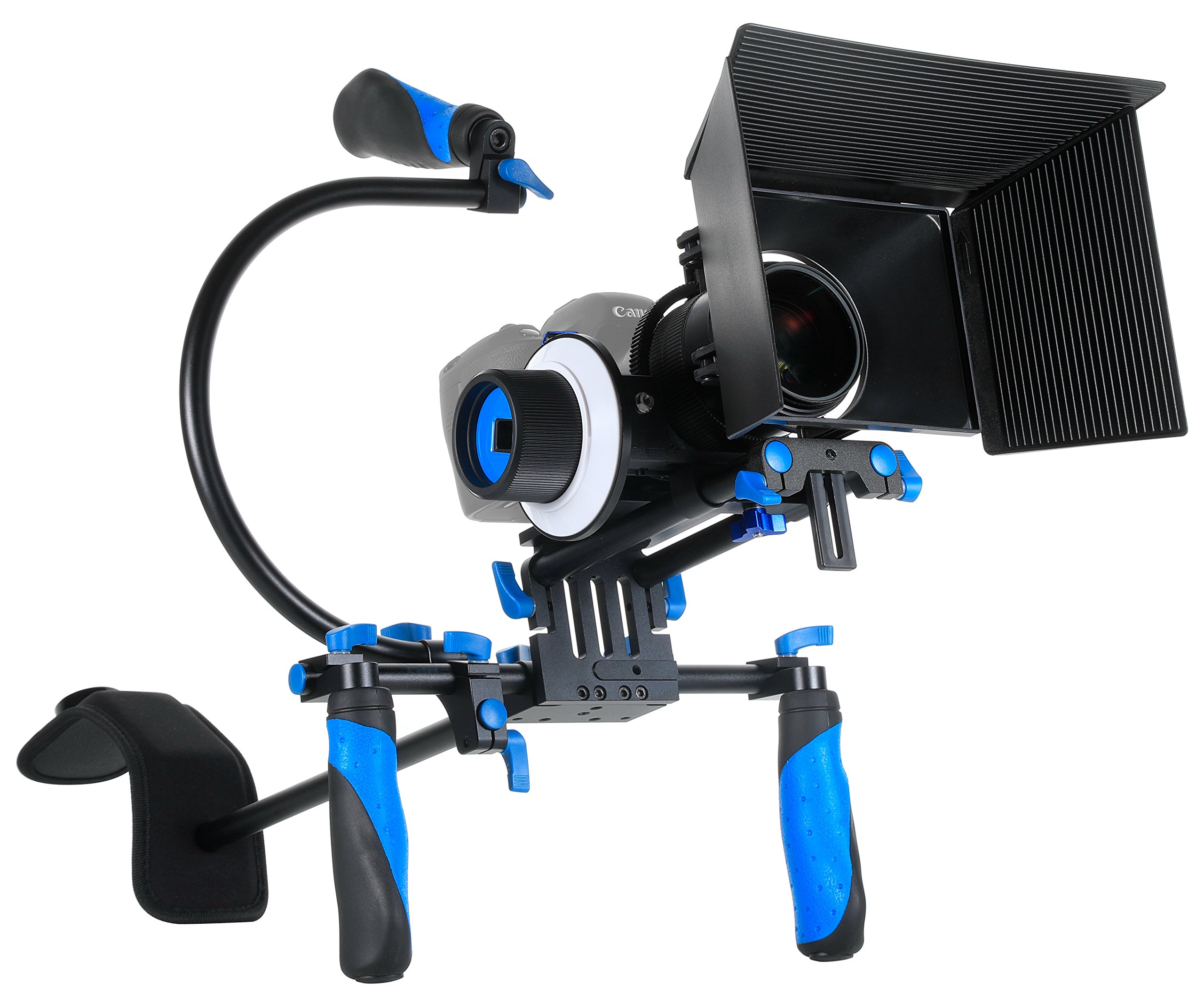 SunSmart DSLR Rig Video Camera Shoulder Mount Kit Including DSLR Rig Shoulder Support, Follow Focus, Matte Box, Adjustable Platform, Top Handle and C-Shape Support Cage