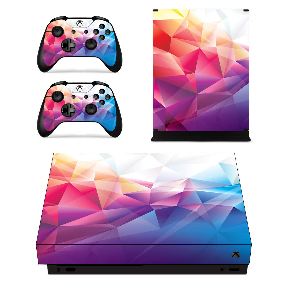 Wodoys Vinyl Stickers Skins Fit for Xbox One X Console and Controllers Suit Whole Body, Polychromatic Triangle