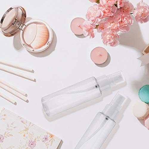STARSIDE 4 Pack 100 ML Clear Plastic Spray Bottles with Fine Mist Sprayer.Refillable & Reusable Bottles for Essential Oils,Perfumes,Cleaning Products,Aromatherapy.6 Labels as gift.