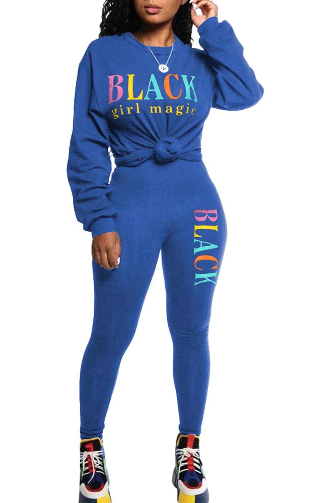 Wuitrie Women's 2 Piece Tracksuit Long Sleeve Pullover Letter print Top and Long Pant Outfits