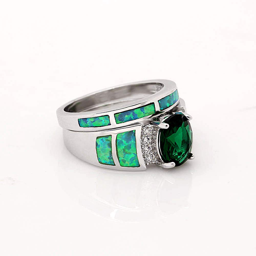 UFOROO Opal Ring Set Platinum Plated Wedding Rings for Women ring set of 7 rings with opals