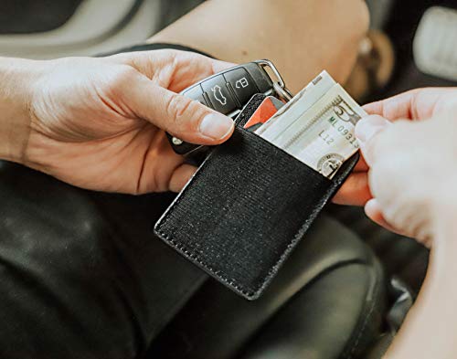 ZARIO Slim Keychain Wallet Lanyard - Minimalist RFID Card Holder Keychain for Men & Women (Black)
