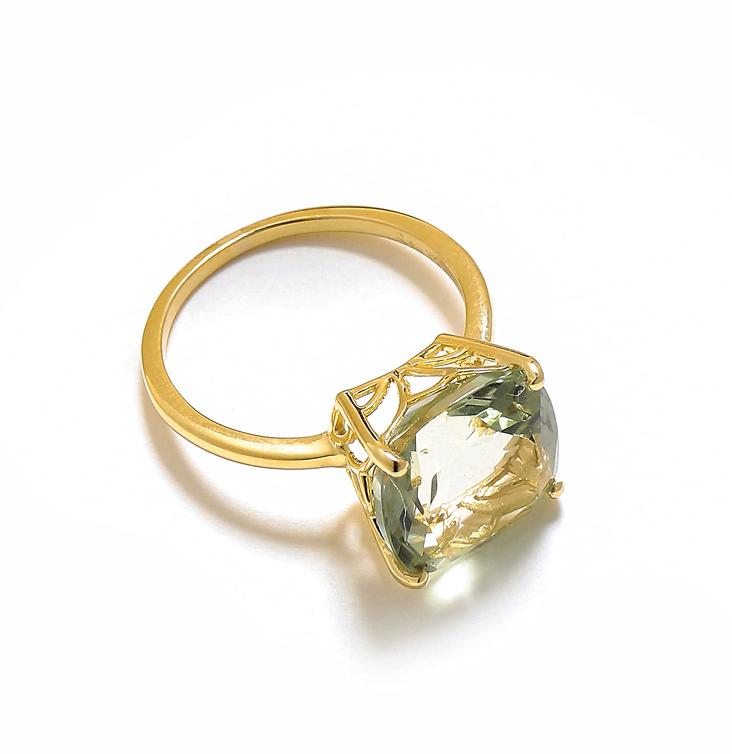 YoTreasure 5.85 Ct Green Amethyst Solid 10k Yellow Gold Ring Jewelry