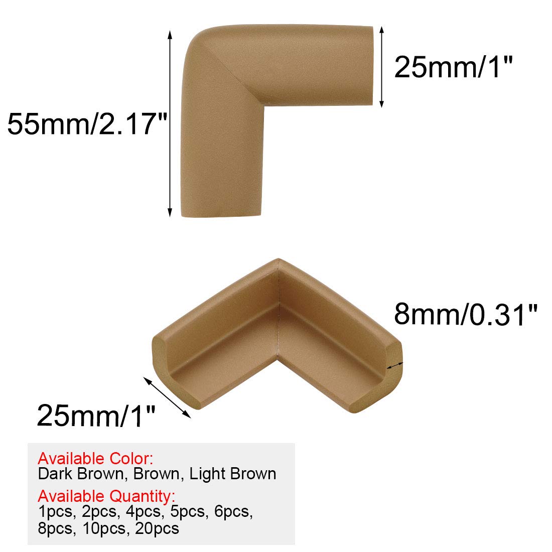 uxcell 4pcs Furniture Corner Cushions, Foam Table Desk Cabinet Cover Eoney Corner Guards Protectors Bumper Brown