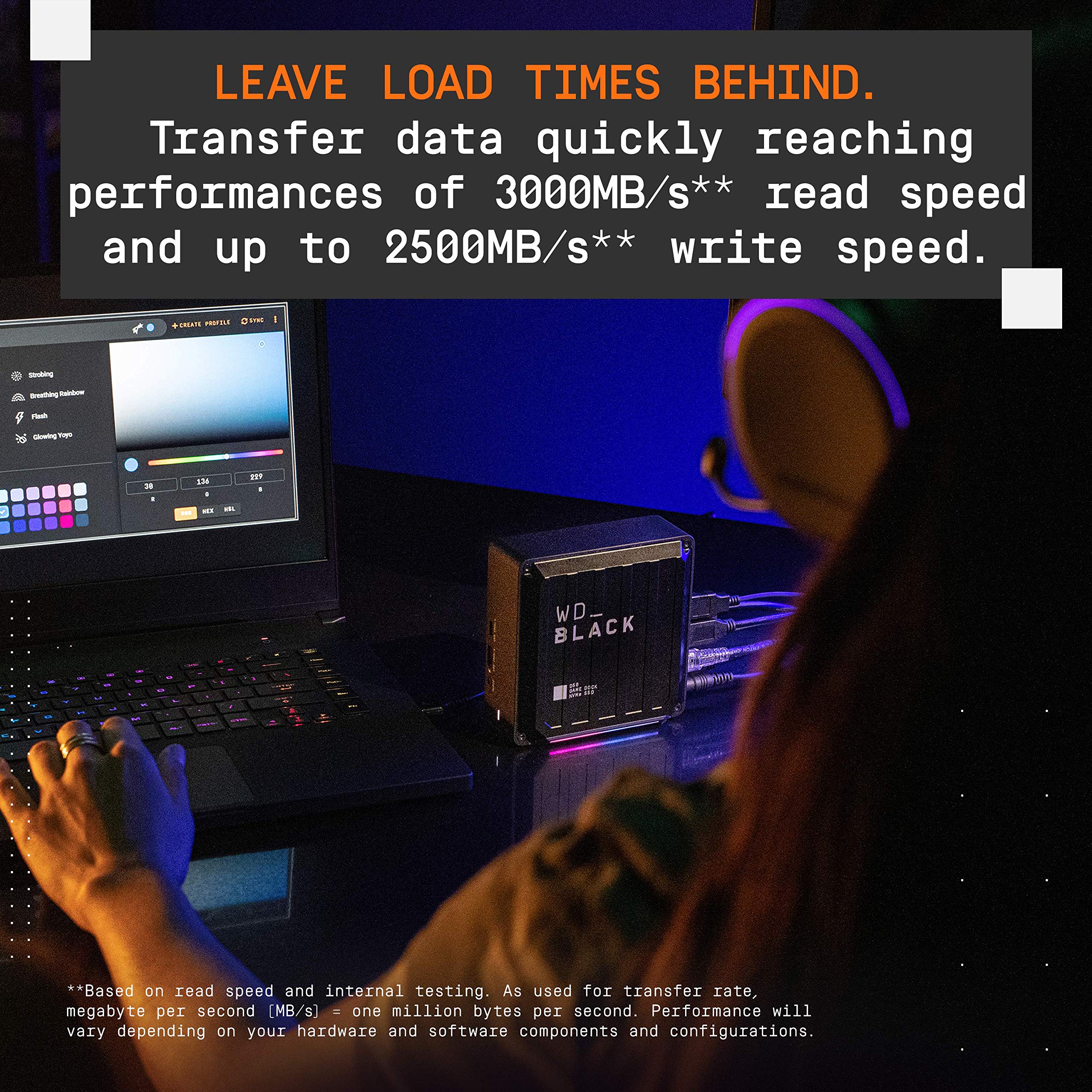 WD_BLACK 1TB D50 Game Dock NVMe SSD Solid State Drive, RGB with Thunderbolt 3 Connectivity, Up to 3,000 MB/s - WDBA3U0010BBK-NESN