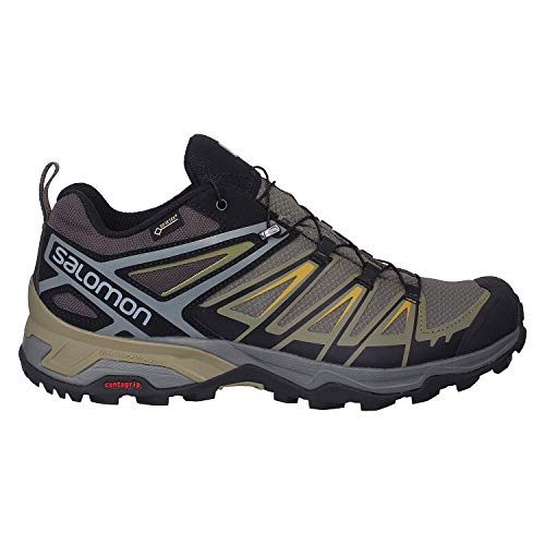 Salomon X Ultra 3 Gore-TEX Hiking Shoes for Men, Castor Gray/Beluga/Green Sulphur, 10.5