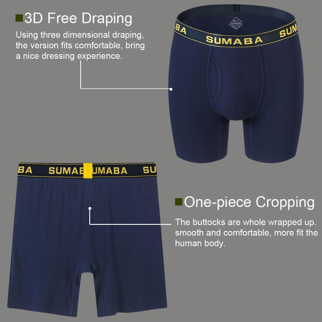 SUMABA Mens Bamboo Viscose Anti Chafing Spandex Boxer Briefs Underwear (7403Dark Blue/Brown, xl)