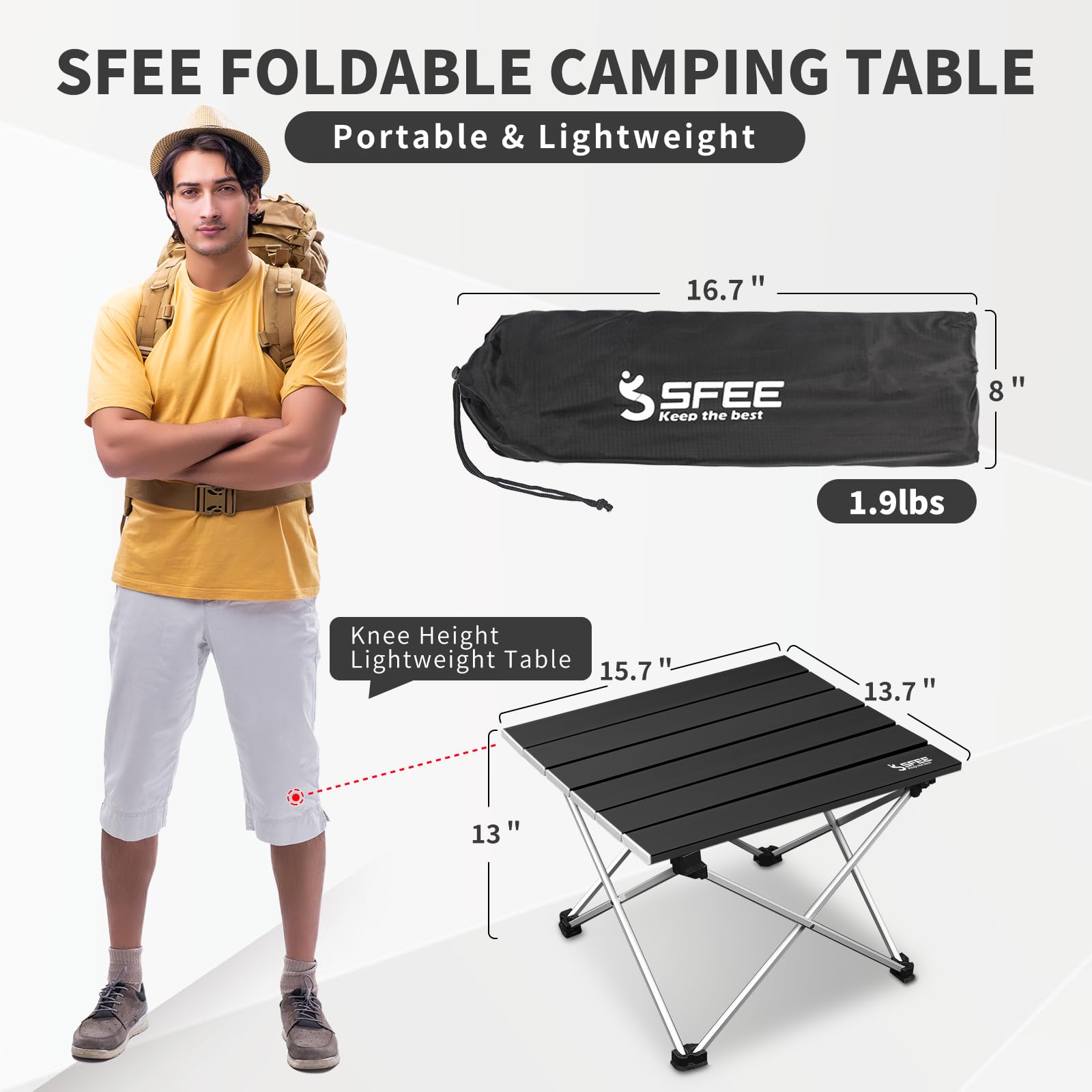 Sfee Folding Camping Table - Portable Ultralight Aluminum Camp Table Lightweight Compact Roll Up Picnic Table for Picnic Outdoor Hiking BBQ Camping Kitchen Fishing Beach with Carry Bag (Black)