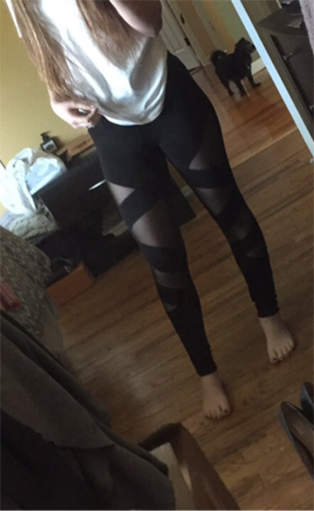 SweatyRocks Women's Mesh Panel Side High Waist Leggings Skinny Workout Yoga Pants #1black M