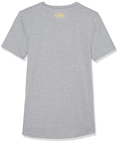 Under Armour Boys' Standard First Ballot -Baseball Short Sleeve T-Shirt, (035) Steel Light Heather / / Stadium Red, Youth Medium