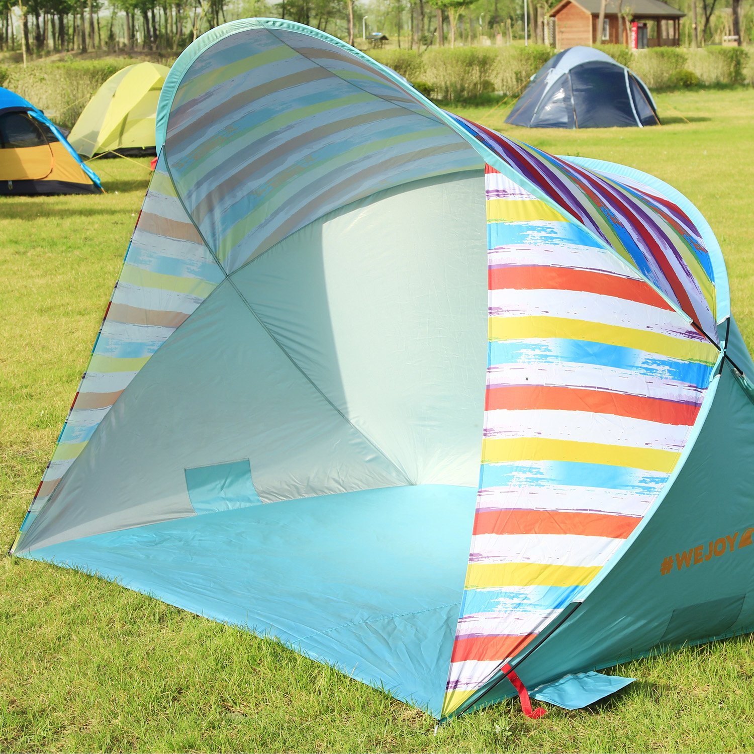WEJOY 3-4 Persons Beach Tent Oversize Pop-up UPF 50+ UV Protection Portable Durable Sun Shade Shelter Camping Hiking Canopy Tents with Extended Floor Easy Set Up Light Weight