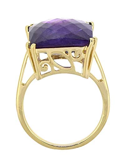 YoTreasure Natural Amethyst Statement Ring Gold Plated Over 925 Silver Gemstone Jewelry