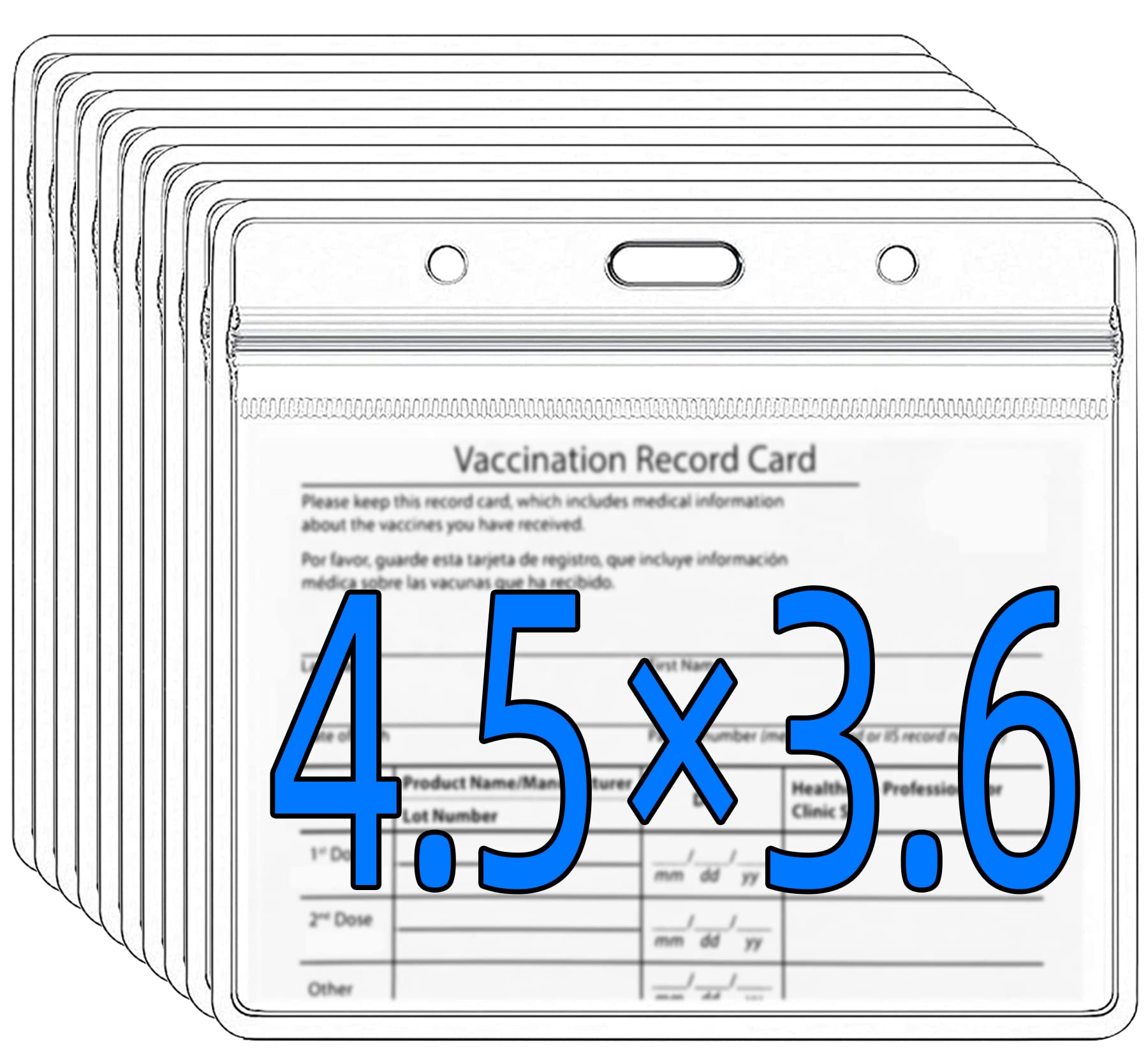 Waterproof Vaccination Card Protector - Plastic ID Holder for Vax Card - Clear Plastic Card Sleeves with Hole Slots for Lanyards - Vax Document Holders with Resealable Zip, PVC - 4.5"x3.6" (10 Pack)