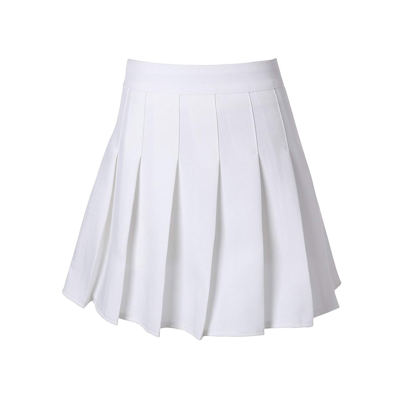 Women's High Waisted Pleated Skater A-line Short Mini Skirt Tennis School Skirt Uniform with Lining Shorts (White, M)