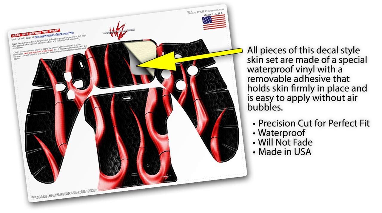 WraptorSkinz Skin Wrap compatible with Sony PS5 DualSense Controller Metal Flames Red (CONTROLLER NOT INCLUDED)