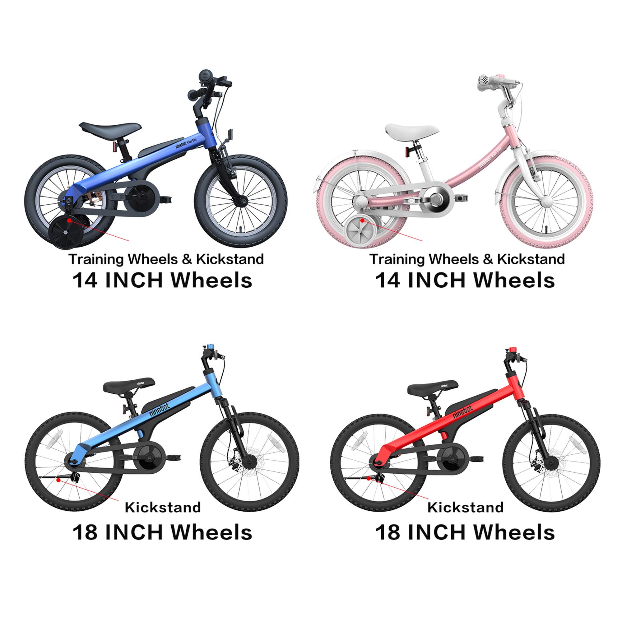 Segway Ninebot Kid’s Bike for Boys and Girls, 18 inch with Kickstand, Red
