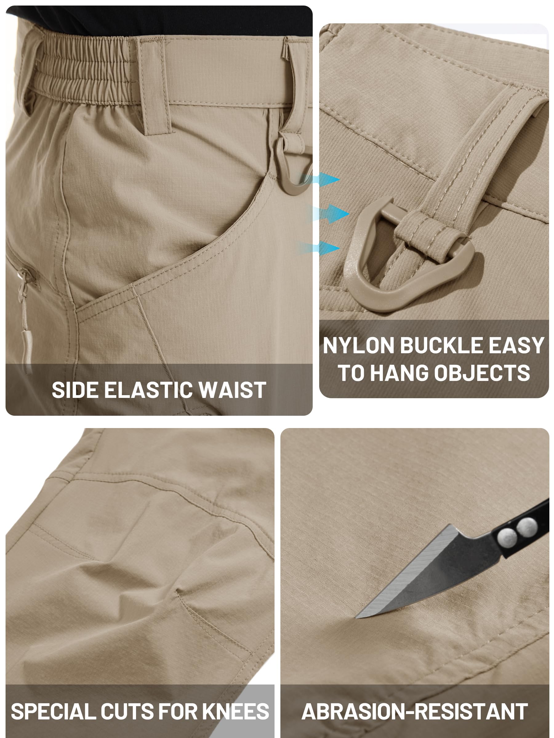TACVASEN Men's Quick-Dry Pants Water-Resistant 8 Pockets Ripstop Hiking Pants Khaki, 32