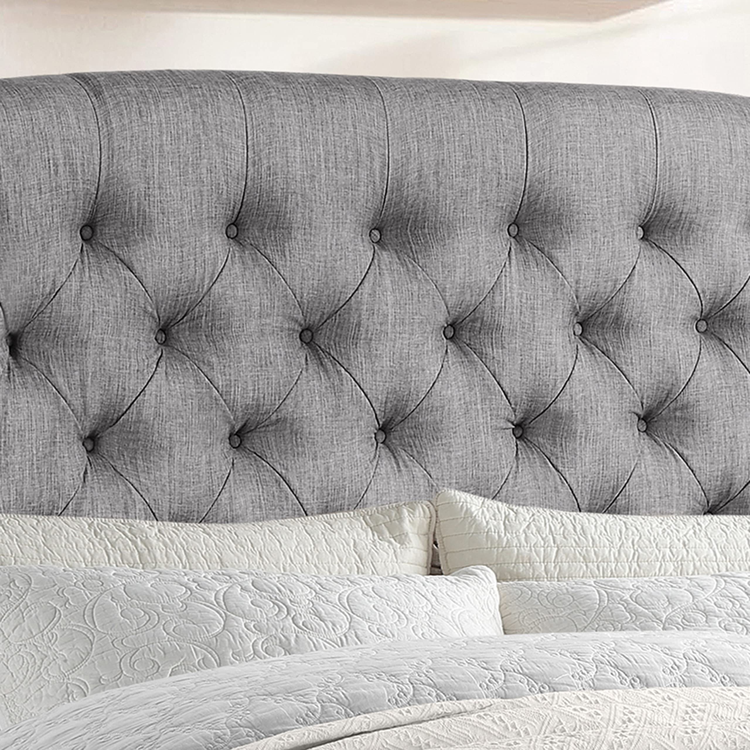 Rosevera Torrey Wingback Bed/Tufted Headboard Adjustable Height Bed Frame/Fabric Upholstered Bed Frame/Wood Slat Support/Easy Assembly,Twin,Gray